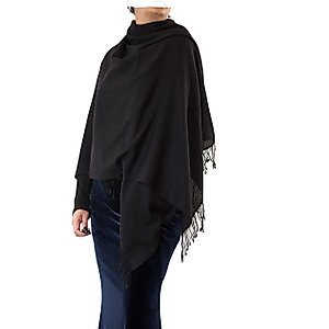 Cashmere Shawl Scarf Handmade 100% Pure Lightweight Oversized (Black)