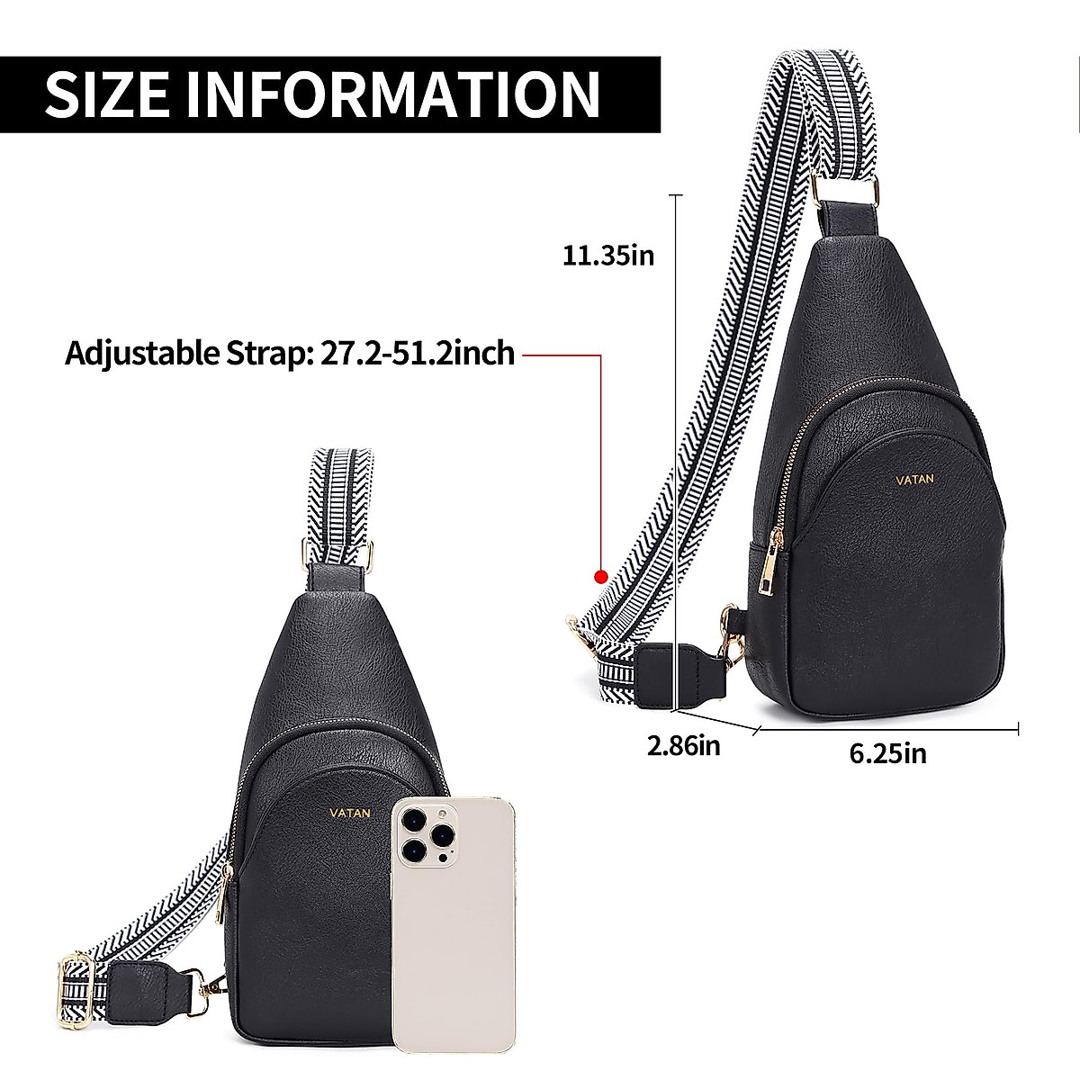 VATAN Small Sling Bag Women's Crossbody Purse Leather Crossbody Bags for Women (D-Black)