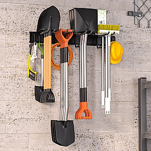 Vilaxing Garage Tool Organizer Wall Mount,Garden Tool Rack Organizer,32 Inch Study Tool Storage Rack for Garage Garden with 6 Adjustable Hooks and 2 Rails,Hold Up to 250lbs Black
