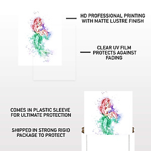 Princess Room Decor Wall Art,Watercolor Princess Decor For Girls Room,Ariel Jasmine Cinderella Belle, Princess Wall Decor For Girls Bedroom or Nursery,(8x10) Set of 4 Prints Unframed