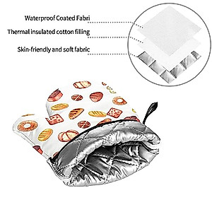 Painted Bread Oven Mitts and Pot Holders Sets 4pcs Heat Resistant Waterproof for Cooking Baking Grilling