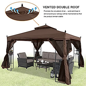 MASTERCANOPY 10x10 Patio Gazebo with Netting Screen Walls for Lawn, Garden, Backyard and Deck Brown