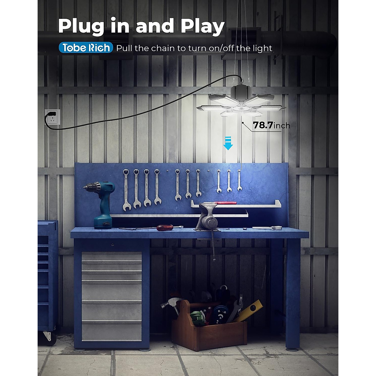 Plug in Garage Light, 200W 20000LM Linkable LED Shop Light w/Pull String(ON/Off), Garage Ceiling Light w/ 9.84ft Power Cord, 6500K LED Lights for Garage, Workshop, Warehouse, Barn, Attic