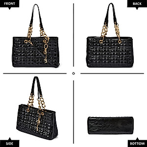 Like Dreams Women Chic Satchel Handbags Top Handle Washed Effect Semi Patent Vegan Leather Fashion Shoulder Purse (Black)