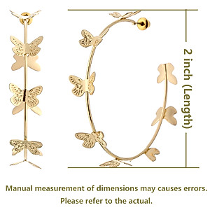 JENSVOIR Gold Hoop Earrings for Women - Large Gold Plated Butterfly Earrings Trendy, Big Hypoallergenic Gold Hoop Earrings for Everyday (Butterfly-1)