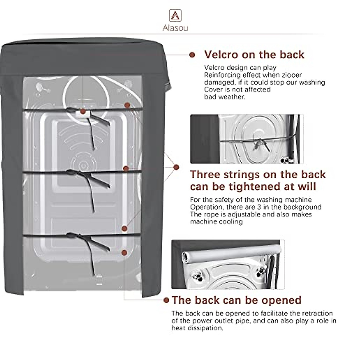 Portable Washing Machine Cover,Top Load Washer Dryer Cover,Waterproof Full-Automatic,Wheel Washing Machine Cover(XL,Grey)