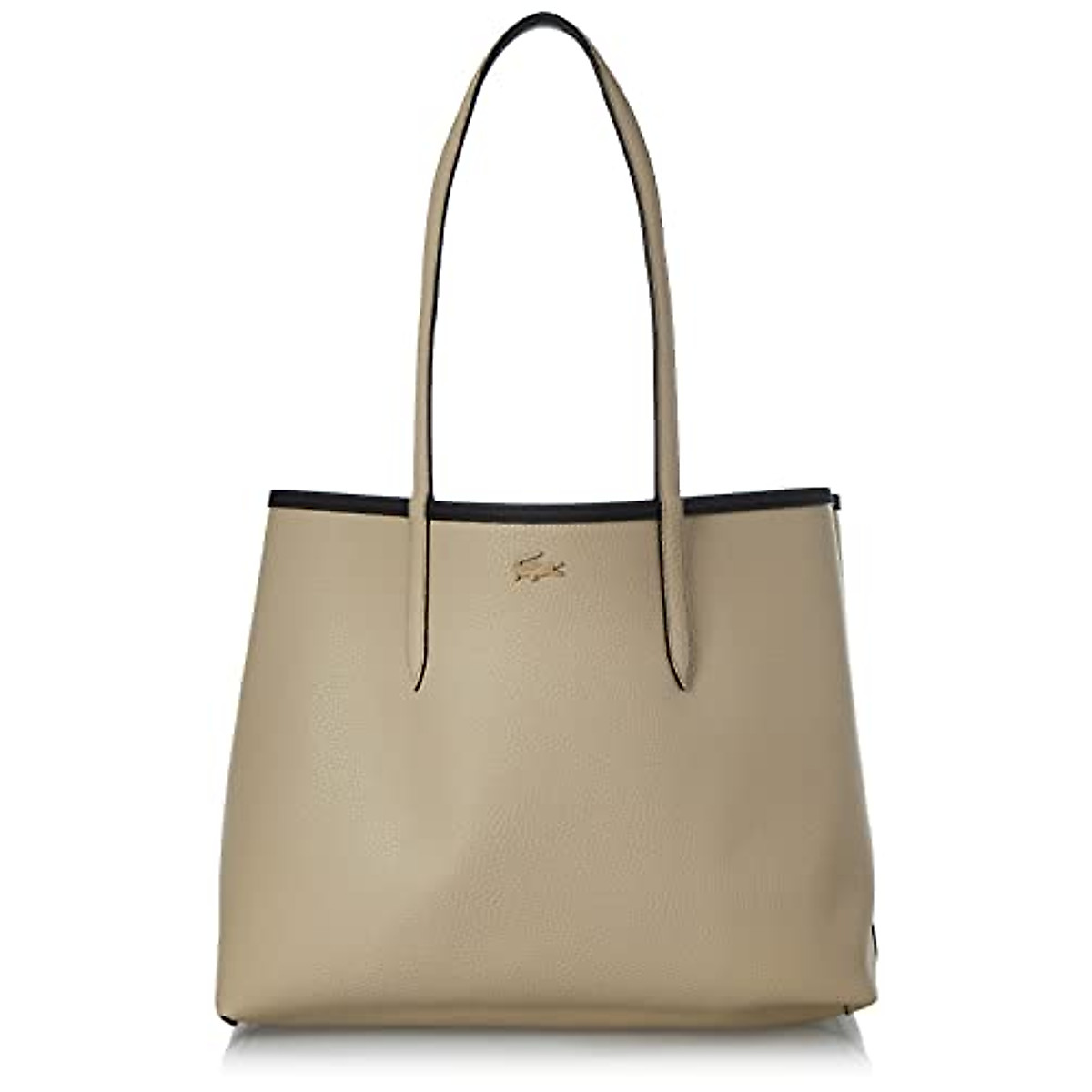 Lacoste womens Reversible Anna Tote Top Handle Handbag, Black Warm Sand, One Size US