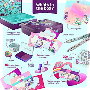 Unicorn Stationery Set for Kids - Unicorn Gifts for Girls Ages 6, 7, 8, 9, 10-12 Year Old Age - Stationary Letter Writing Art Kit - Best Girl Birthday Gift - Preteen Craft Toys, Christmas Presents