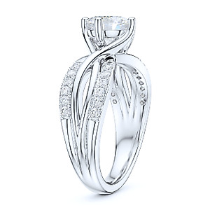 PRSTANI Sterling Silver Fancy Split Intersecting Infinity 1CT Round Brilliant Cut Genuine Moissanite Promise Engagement Ring (7.5)