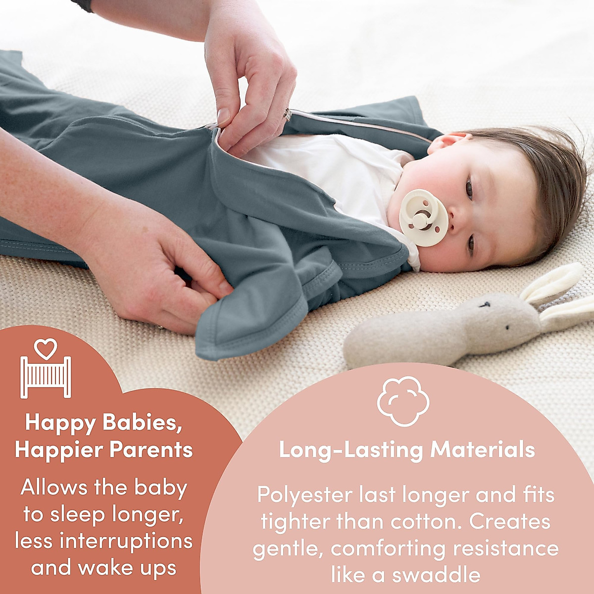 SleepingBaby Zipadee-Zip Cozy Transition Swaddle - with Zipper, Polyester, Spandex - Roomy Baby Wearable Blanket for Easy Diaper Changes - Classic Grey, Small (4-8 Month)