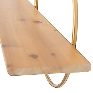 Praktiban Metal Gold Wall Shelf, Metal Frame and Wood Floating Shelves, 3 Metal Circle Wall Mounted Shelf for Living Room and Bedroom