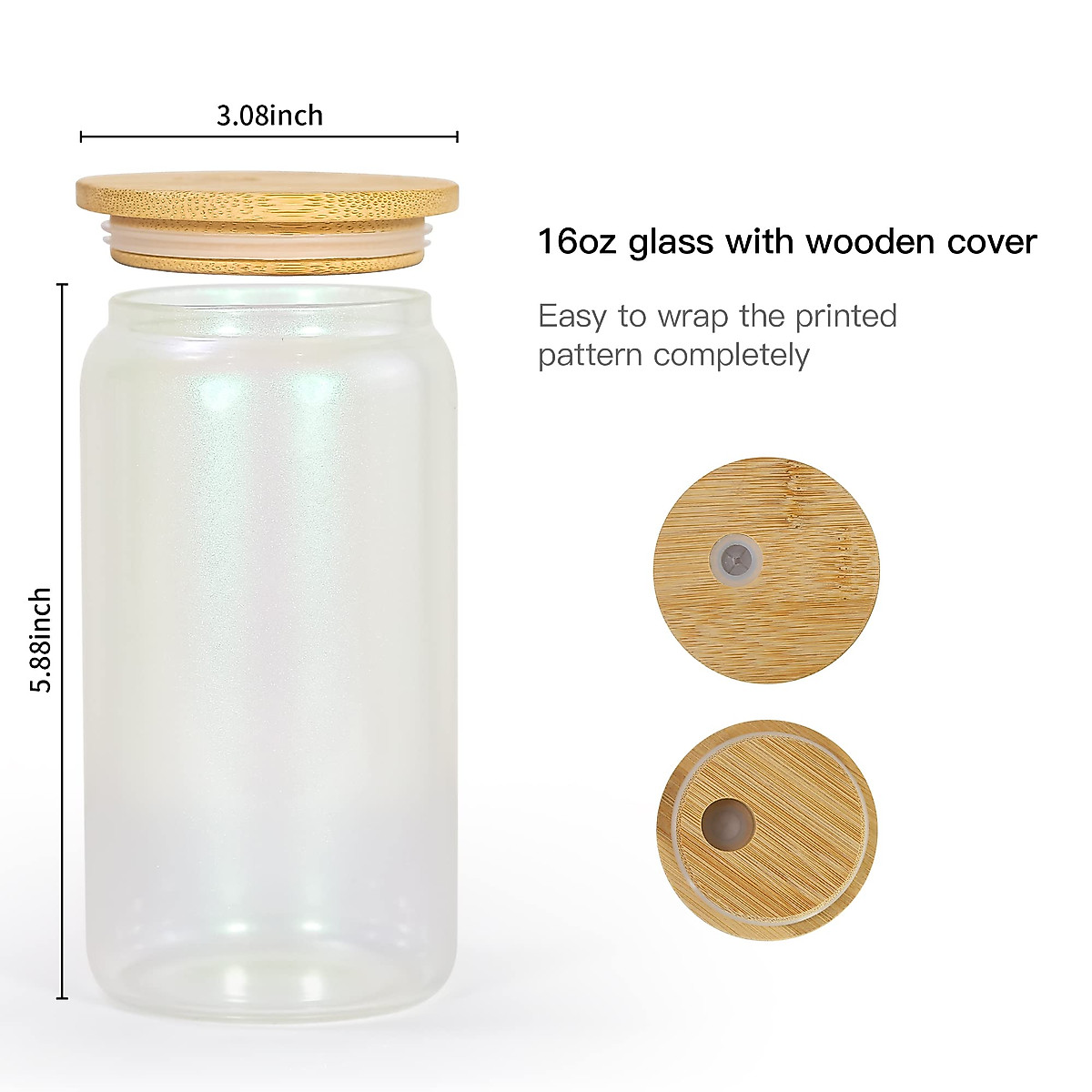 AGH 16OZ Sublimation Glass Blanks with Bamboo Lid and Plastic Straws, 12 Pack Transparent Chameleon Glasses Tumbler Mason Jar Cups for Iced Coffee, Juice, Soda, Drinks