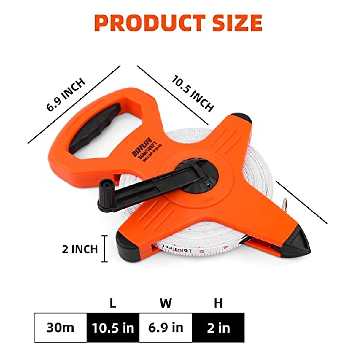 DIFFLIFE Open Reel Measure Tape Measuring Reel,165-Feet-50M by 1/2 Inch, 3X Speed Double-Coated Fiberglass Tape Measure with Metal Spike, Athletic Field, Long Jump Measuring Tape Reels (165FT)