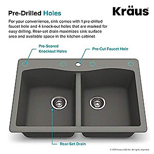 Kraus Forteza 33" Drop-In/Undermount Granite 50/50 Double Bowl Kitchen Sink - Grey (KGD-52GREY) , Gray