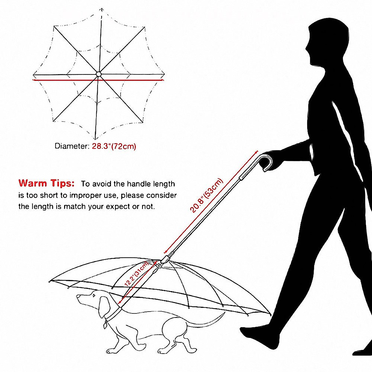 OMEM Portable Modular Dog Umbrella with Leash Pet Outdoor Rainproof Supplies, Diameter 28.3"