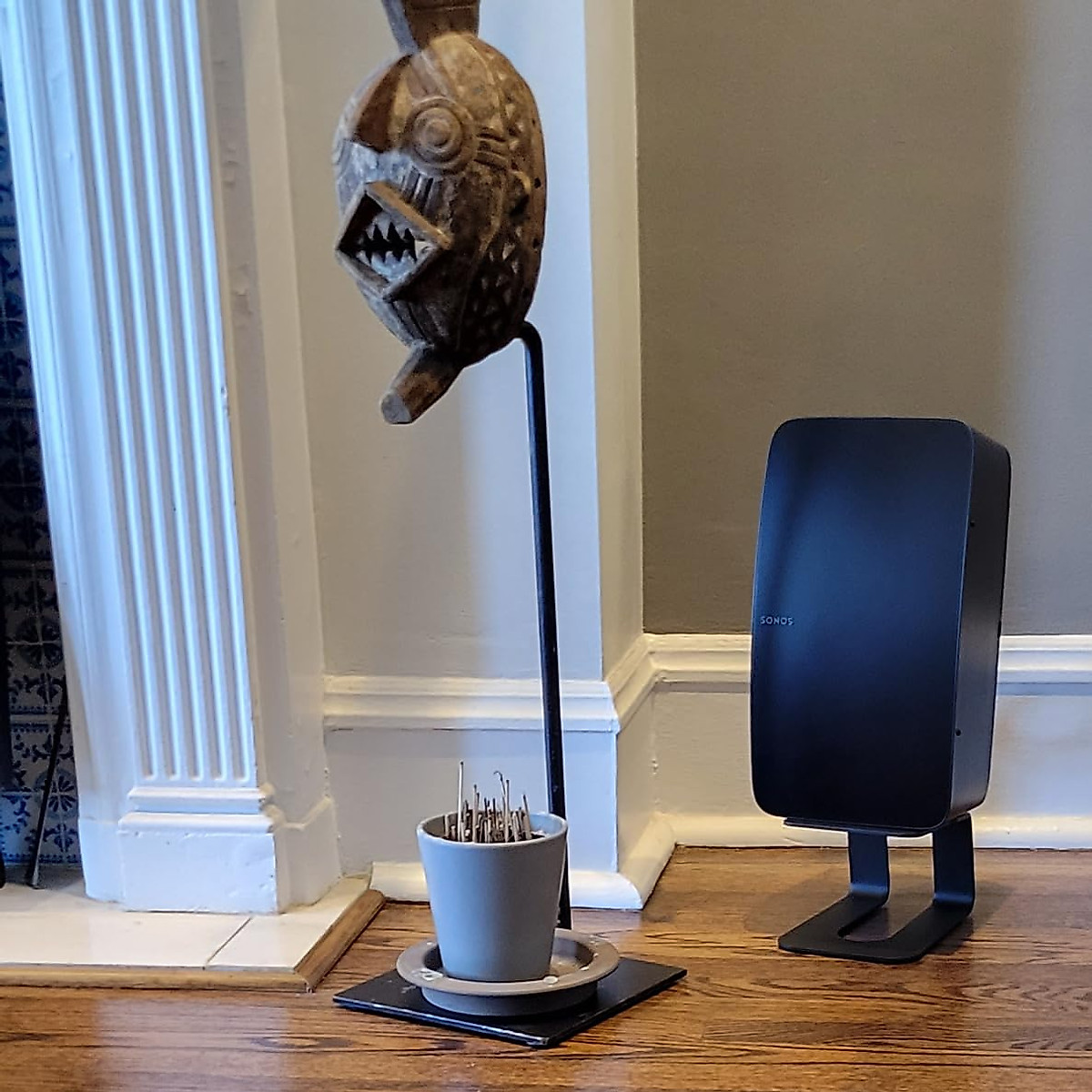 Desk or Floor Stand Compatible with Sonos Play Five - Decouple Your Bluetooth Speaker to Reduce Vibrations - Soundrise PRO-5 Single Stand Black