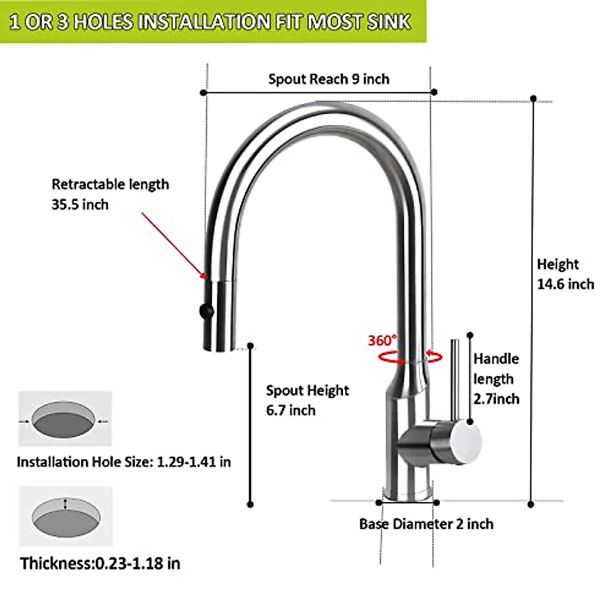 KINSE Kitchen Sink Faucet with Put Down Sprayer, Single Handle Kitchen Sink Faucet with High Pressure Blade Mode, High Arc Stainless Steel Single Level Faucet for Kitchen RV Bar Sink