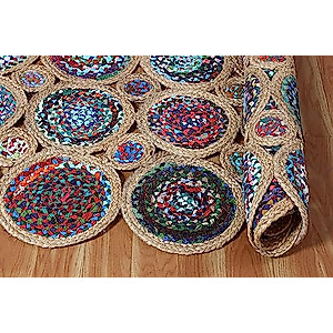 CASAVANI Scalloped Chindi Cotton Area Rug - Geometric Beige & Multicolor Hand Woven Braided Rug Best Uses for Living Room, Bedroom, Kithchen, 2.6x4 2.6x8 (C123, 4x6)