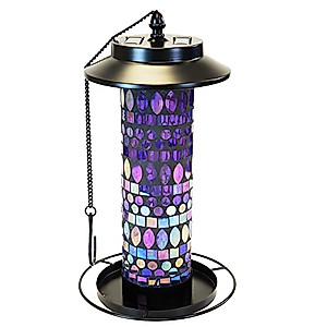 Sun-Ray 811015 Amethyst Mosaic Solar Lighted Bird Feeder Hanging Lantern - Multicolor/Violet/Purple/Blue