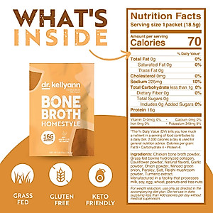 Dr. Kellyann Bone Broth Collagen Powder Packets (7 Servings, 1 Box), 16g Protein/Serving, 100% Grass-Fed Hydrolyzed Collagen Powder, Keto & Paleo Friendly