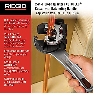 RIDGID 32573 Model 118 2-in-1 Close Quarters AUTOFEED 1/4" to 1-1/8" Metal Tubing Compact Cutter, Silver/Black