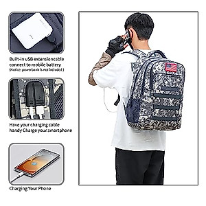 outdoor plus Camo Backpack,Military Teen Boys Backpacks for School, Army Bookbag with USB Charging Port,40L