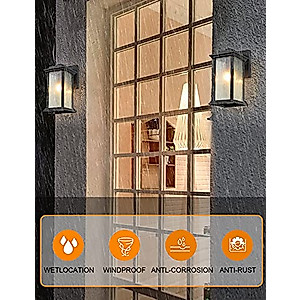 VOCLDFA Outdoor Wall Lantern Waterproof Wall Mount Light Fixture Outdoor Wall Porch Light with Bark Grain Glass, E26 Base Outdoor Wall Sconce in Matte Black for House Wall, Patio, Doorway