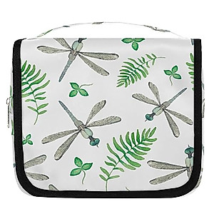 POFATO Dragonfly Insects Leaves Travel Toiletry Bag Cosmetic Makeup Bag for Women Men Hanging Hook Wash Toiletries Portable Toiletry Bags Organizer