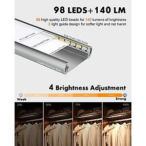 VIEYKEA Wireless Motion Sensor Under Cabinet Lighting with 3 Rechargeable Detachable Batteries, Kitchen Counter Light with Adjustable Color Temperature Dimmable Brightness for Closet(2 Pcs,13 in)