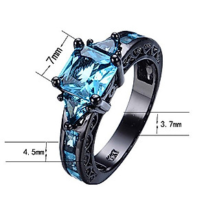 wattana Size 5-11 Princess Cut Aquamarine Band Women's 10KT Black Gold Filled Party Ring by Wat (6)