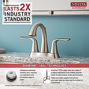 Delta Faucet Lahara Centerset Bathroom Faucet Brushed Nickel, Bathroom Sink Faucet, Diamond Seal Technology, Metal Drain Assembly, Stainless 2538-SSMPU-DST