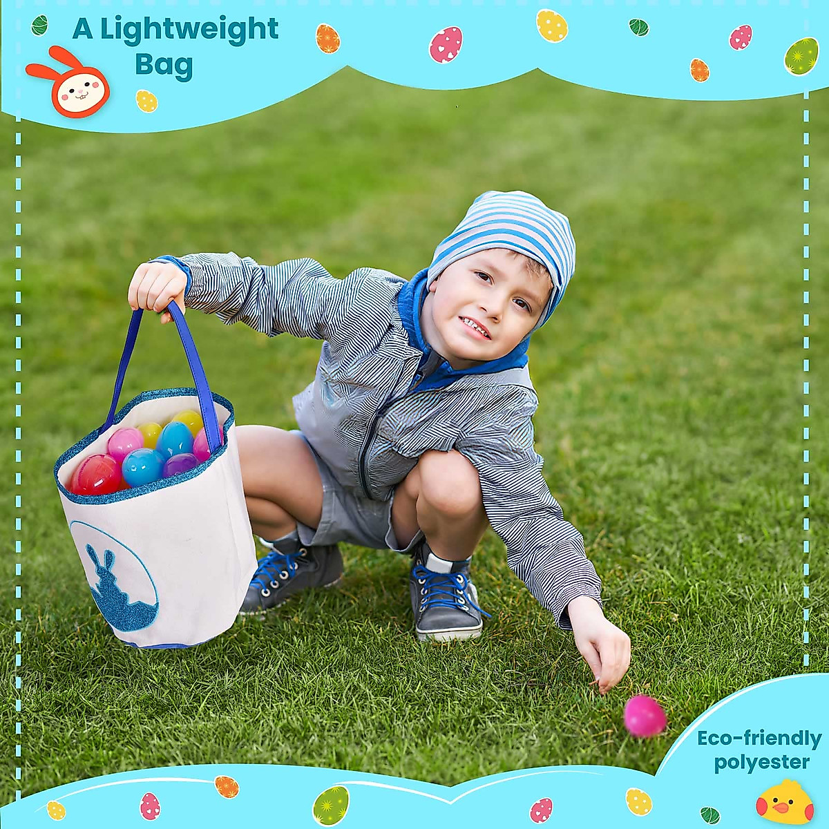 FUN LITTLE TOYS Kids Easter Basket Canvas Easter Bunny Bag for Kids Large Pink Easter Basket