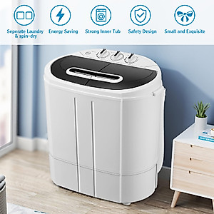 OUTGAVA Twin Tub Washer,15lbs Portable Washing Machine w/Washer and Spinner Combo,Gravity Drain,Semi-Automatic Laundry Machine,Compact washer for Dormitory, College, RV, Camping,Black