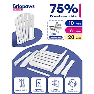 BRIOPAWS Adirondack-Chairs-Set of 2 | Fire Pit Chair | Oversized | HDPE Plastic | Weather Resistant | for Deck Outdoor Poolside Campfire | White