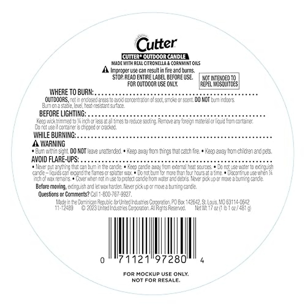 Cutter Outdoor Scented Candle Citronella and Mint Scent Brings Glow and Ambiance to Your Outdoor Space, 17 Ounces