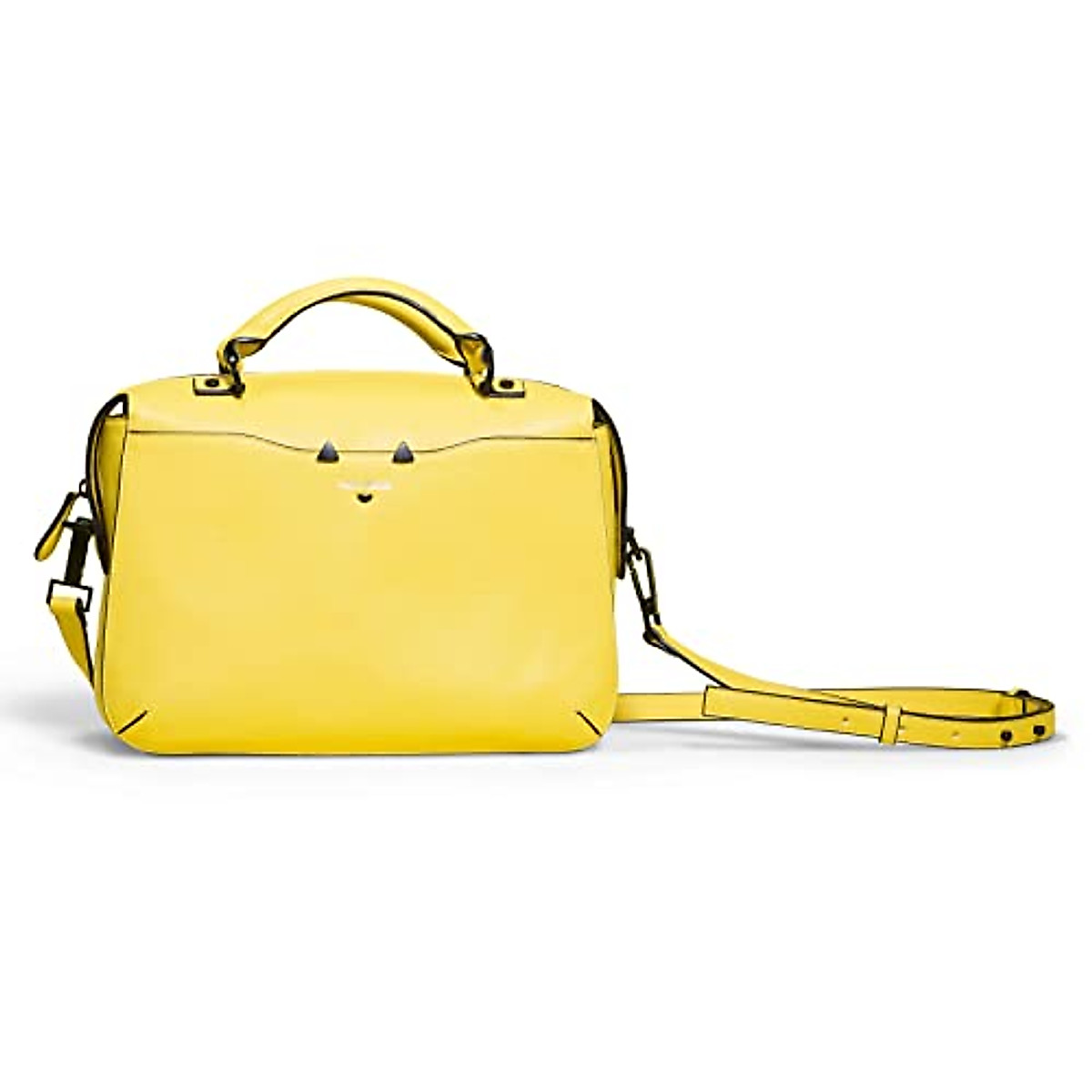 Niko Ineko Women's Uptown Satchel Kitty Face Eyes Snout Hardware Mustard Yellow