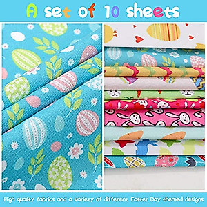 10 Pieces Easter Day Fabric 10 x 10 Inch Egg Rabbit Carrot Printed Fabric Easter Sewing Quilting Fabric DIY Easter Themed Patchwork Bundles for Sewing Handicrafts Decorations Making, 10 Patterns
