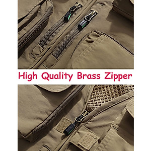 Flygo Men's Casual Lightweight Outdoor Fishing Work Safari Travel Photo Cargo Vest Jacket Multi Pockets(XX-Large, Orange)