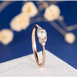 WDIYIEETN Elegant Pearl Rings Rose Gold CZ Crystal Fashion Engagement Wedding Ring (7)