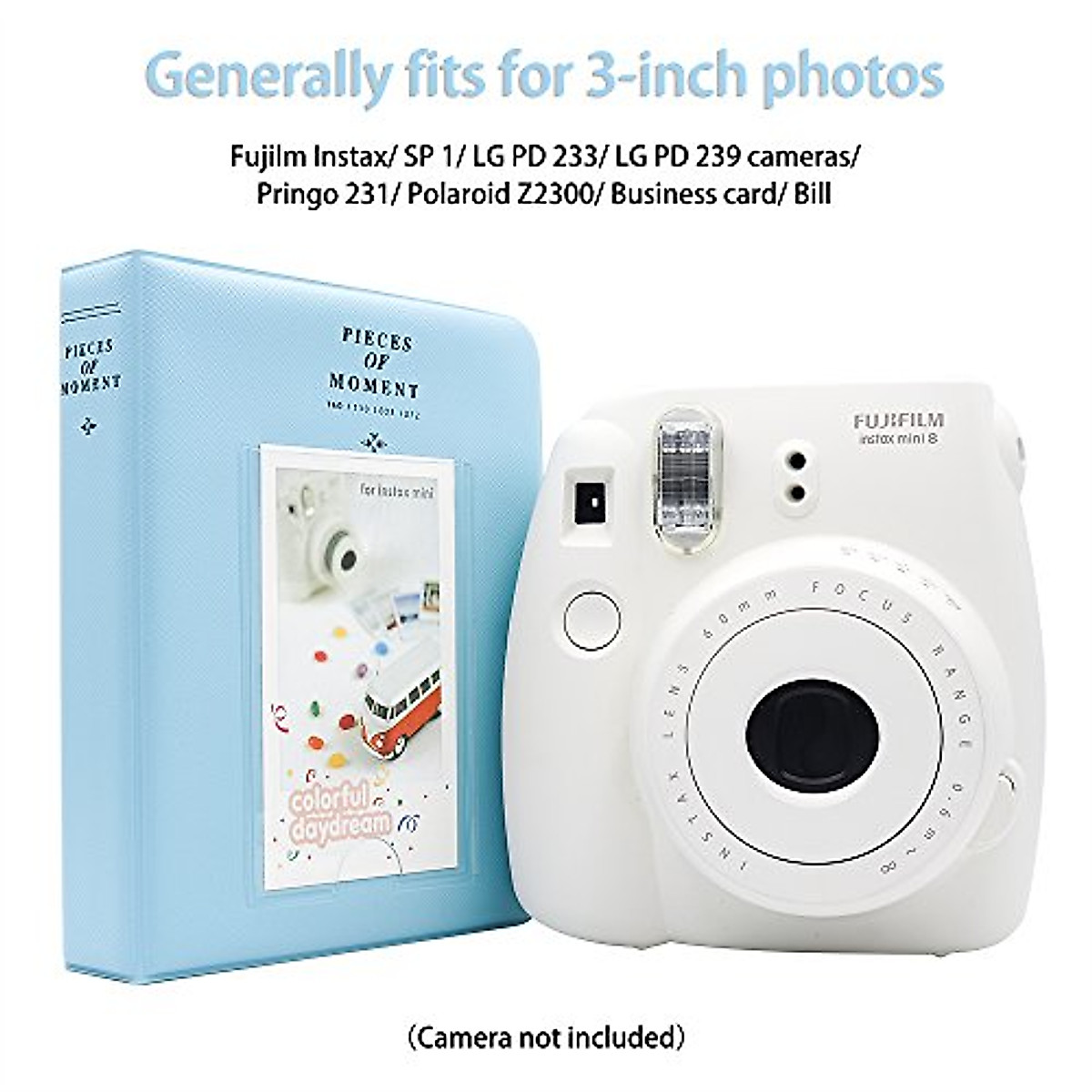 Ablus 64 Pockets Mini Photo Album for Fujifilm Instax Mini 7s 8 8+ 9 25 26 50s 70 90 Instant Camera & Name Card (Blue n)