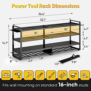 POKIPO Large Power Tool Organizer Wall Mount, Heavy Duty Widen 8 Drill Holder, 4 Layers Cordless Tool Storage Rack, Utility Racks Shelf for Garage