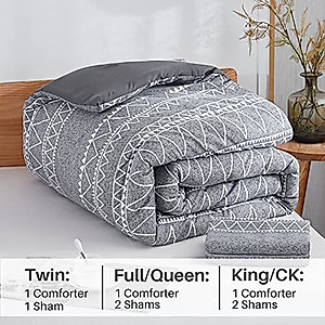 Atarashi Grey Comforter Set Twin, Soft Microfiber Reversible Gray Boho Down Alternative Comforter Set for Twin Bed- 2 Pieces (1 Solid Comforter + 1 Pillowcase), Bedding Duvet Set 66"x 90"