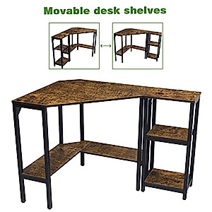 LAVIEVERT Corner Desk, Triangle Computer Desk with Storage Shelves, Laptop PC Table Writing Study Table Workstation for Home & Office - Rustic Brown