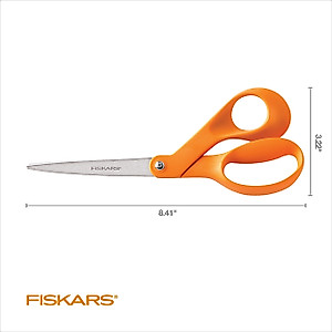 Fiskars The Original Handled Scissors, 8 Inch, Crafting, Paper Cutting, Multi Surface Use, Orange