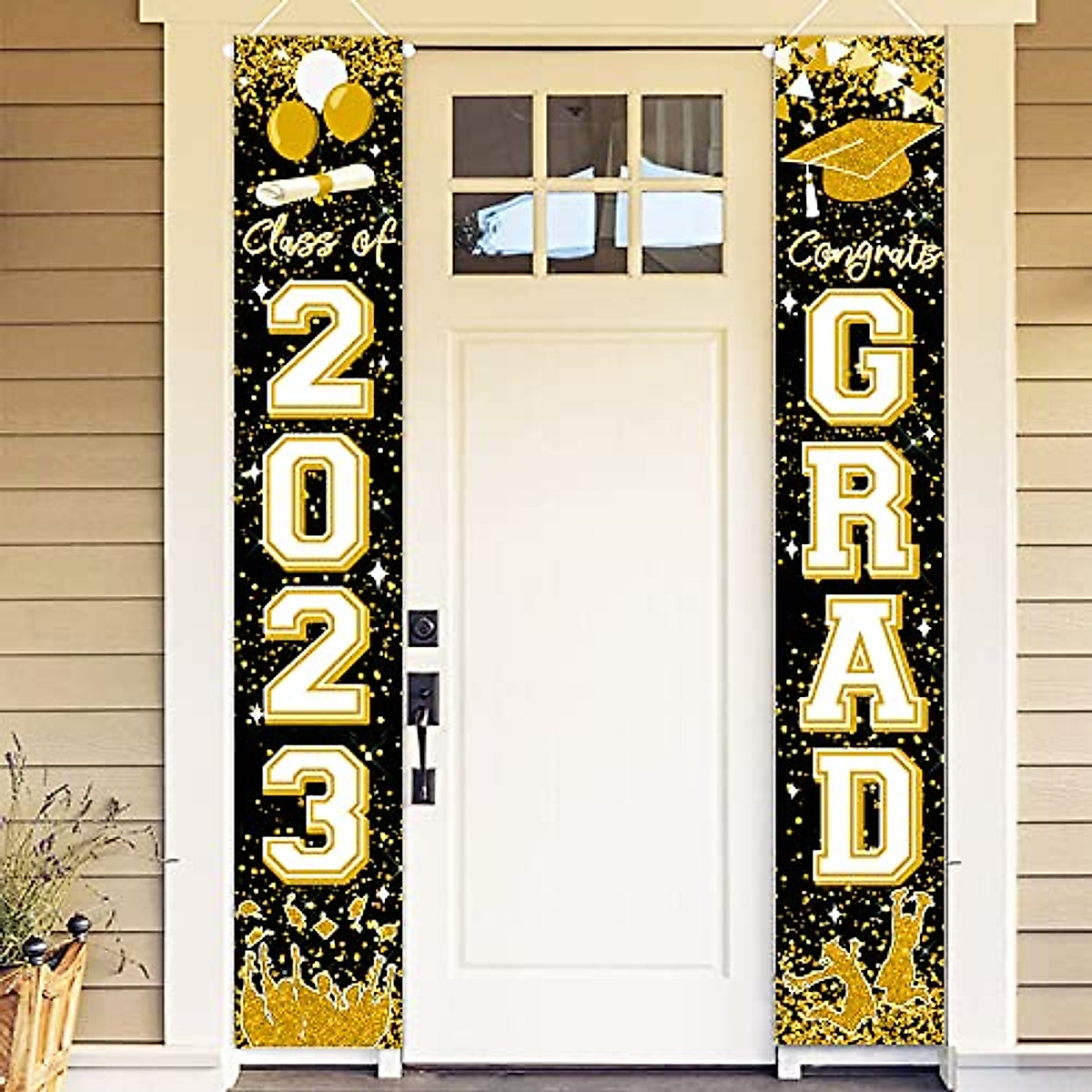 Congrats GRAD 2023 Porch Signs - Black & Gold Decor
