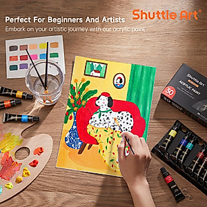 Acrylic Paint Set, Shuttle Art 30 x12ml Tubes Artist Quality Non Toxic Rich Pigments Colors Great for Kids Adults Professional Painting on Canvas Wood Clay Fabric Ceramic Crafts