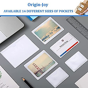 Origin-Joy 50 PCS Self-Adhesive Index Label Pockets, Clear Plastic Peel & Stick Card Holders with Top Open for Loading (2.5 x 1.5 inch)