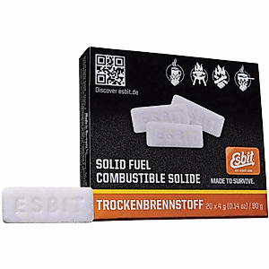 Esbit 4g Solid Fuel Tablets for Backpacking & Camping Stoves & Grills, 1300-Degree Smokeless Emergency Fire Starter Squares, 20 Pack