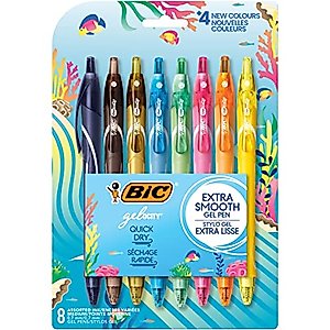 BIC Gel-ocity Quick Dry Fashion Gel Pens (RGLCGAP8-AST), Medium 0.7mm, Assorted Colors, Retractable Gel Pens with Comfortable Full Grip, 8-Count Pack
