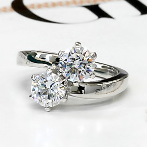 DoubleAccent Sterling Silver Ring Wedding Ring Round 1.7 carat CZ Stone Two-Stone by-your-side Engagement Ring 12MM (Size 5 to 10), 7